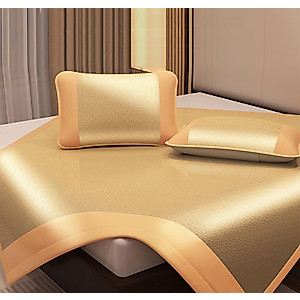 Summer Sleeping Pad Ice Rattan Mat 3 Piece Set (1 Mattress + 2 Pillowcases) Summer Ice Silk Mat Washable Cooler Mattresses (Gray, 59 * 78in/150 * 200cm)