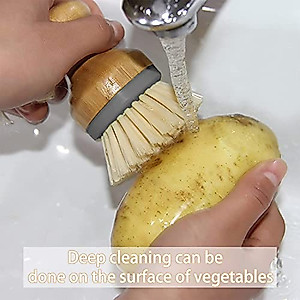 Bamboo Dish Brush Scrub Wooden Brush - Bamboo Dish Brush，Brush for Dishes,Palm Brush Dish Scrubber Suitable for Washing Dishes,Stubborn Stains & Vegetables.