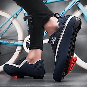 SDEQA Men's Women's Cycling Shoes Indoor Peloton Road Bike Shoes Compatible with Peloton SPD ARC Look Delta Cleats Compatible with Peloton Bike Shoes,Blue,8