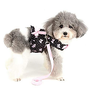 Zunea No Pull Small Dog Girl Harness Dress Escape Proof Cat Kitten Vest Harness Leash Set Step-in Soft Cotton Padded Polka Dot Jacket Chihuahua Puppy Clothes with Cute Bow for Walking Black M