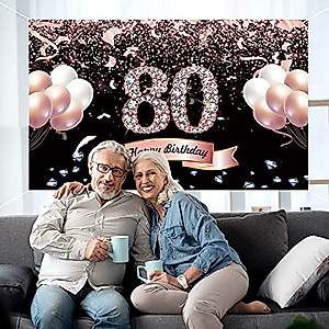 Trgowaul 80th Birthday Decorations for Women Rose Gold Birthday Backdrop Banner 5.9 X 3.6 Fts Happy Birthday Party Suppiles Photography Supplies Background Happy 80th Birthday Decoration