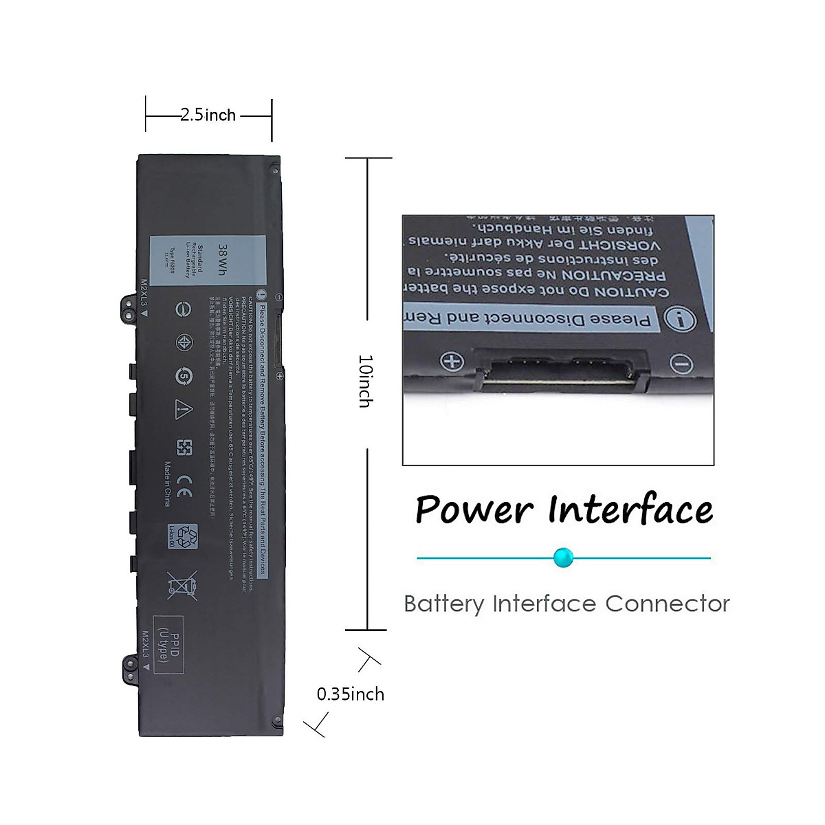 38Wh F62G0 Laptop Battery for Dell Inspiron 13 5370 7370 7373 I7373 7380 7386 P83G P83G001 P83G002 P87G001 P87G Vostro 13 5370 Series F62GO RPJC3 0RPJC3 39DY5 039DY5