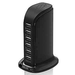 6-Port USB Wall Charger Desktop Charging Station Quick Charge 2.1,Compatible with lphone 13, 12, 11, XS, XR, X, SE, 8, 7, Ipads, Samsung Galaxy, Tablets and Other Electronics(Black)