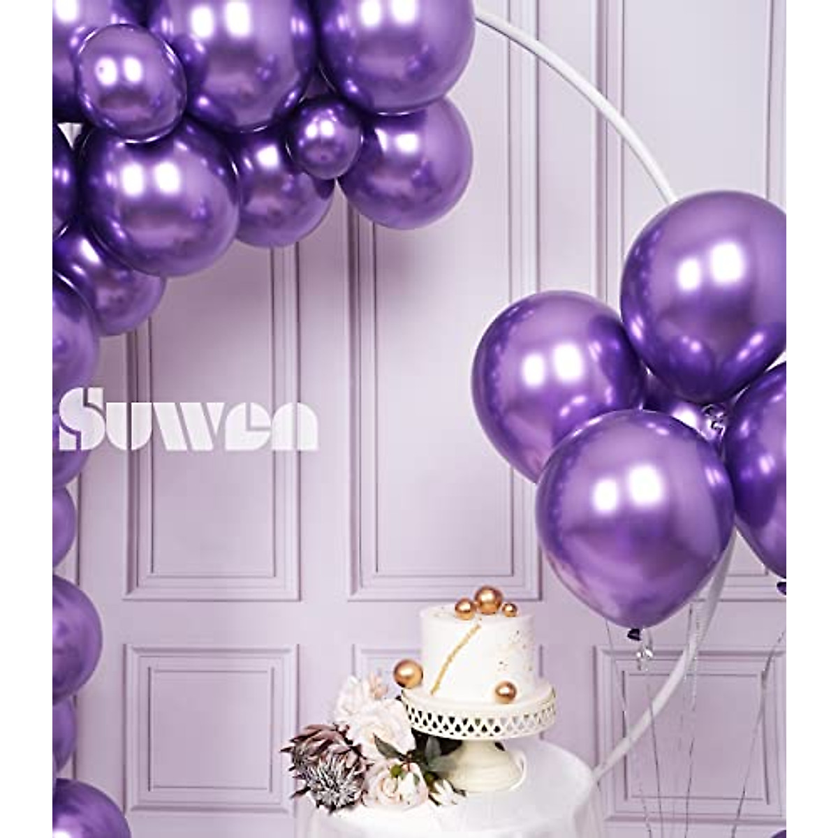 SUWEN Purple Metallic Balloons Kit 67PCS 10 Inch 5 Inch Different Sizes Latex Helium Shiny Chrome Dark Purple Balloons for Birthday Graduation Anniversary Party Decorations