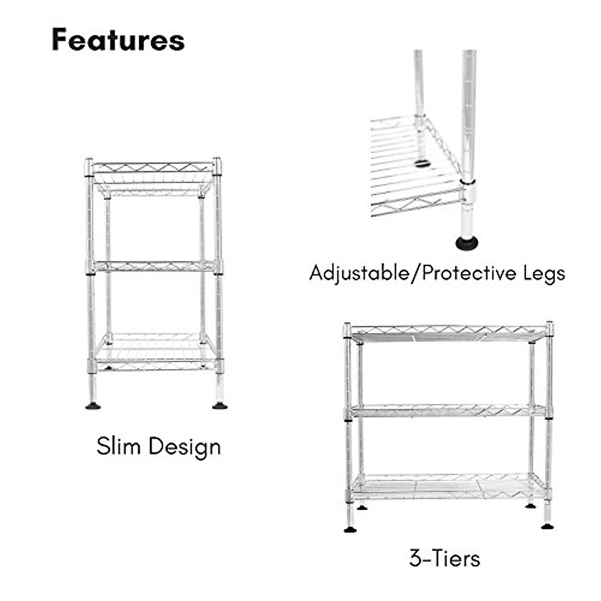 Internet's Best 3-Tier Mini Wire Utility Shelving - Chrome - Shelf - Adjustable Rack Unit - Kitchen Bathroom Pantry Laundry Storage - Under The Sink Organization - Organize Your Cabinets - SPI
