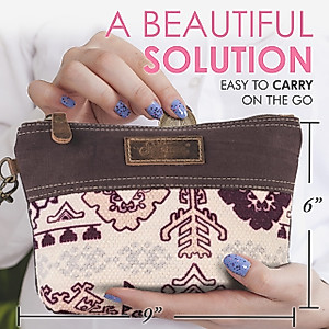 SIXTEASE Women's Fashion Wristlet Small Clutch With Wrist Strap - Vintage Style Zipper Made with Genuine Leather, Upcycled Canvas, Rug, or Hair On - Unique Designs, Hand Stitched - Iris