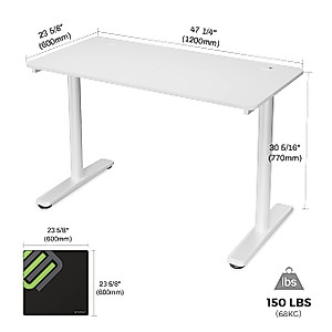 EUREKA ERGONOMIC Gaming Desk, 47 Inch White Computer Desk I Shaped Leg PC Gamer Desk Study Writing Working Laptop Table Home Office with Free Mouse Pad Sturdy Modern Workstation, Easy to Assemble