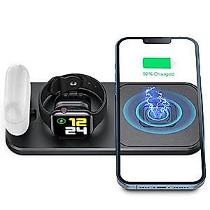 XICPU Portable and Foldable 3 in 1 Wireless Charging Station, Fast Wireless Charger Stand for Apple Watch iPhone AirPods Black