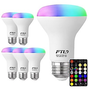 FTL BR20 LED Light Bulbs Color Changing, R20 Dimmable Flood Light Bulbs for Recessed Lighting, 30 Colors,2700K-6000K, Timer, 6-Pack