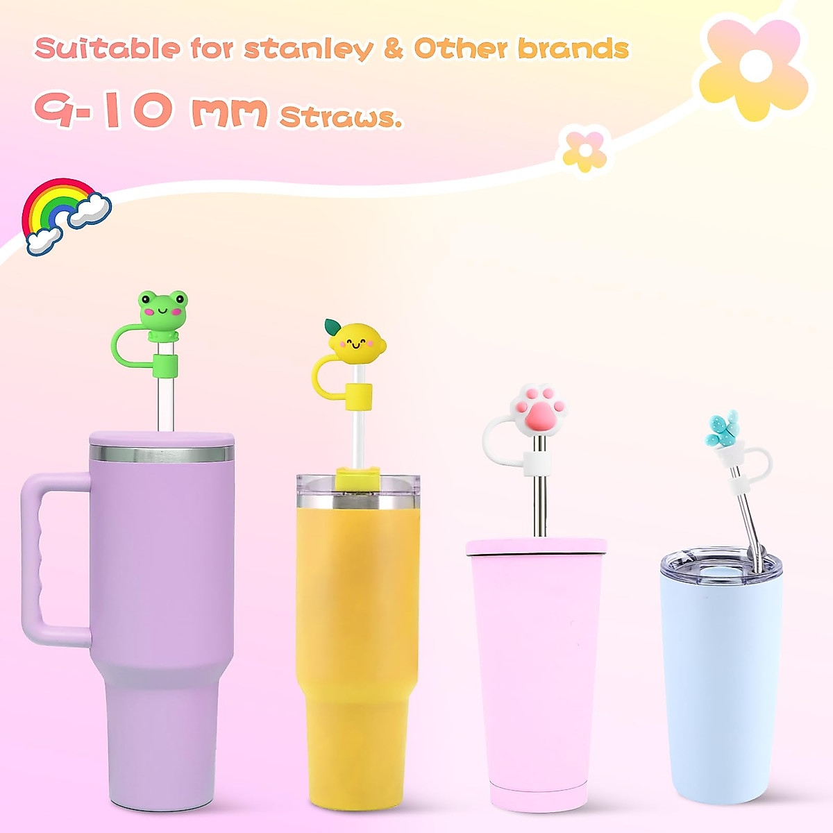 10pcs Straw Cover Cap for Stanley Cup 30&40 Oz, Tumbler Shape Straw Lids Silicone Straw Topper Straw Tips Cover Reusable Straw Plugs Soft Cute Straw Dispenser Tips for 8-10 mm Stanley Cups Straws
