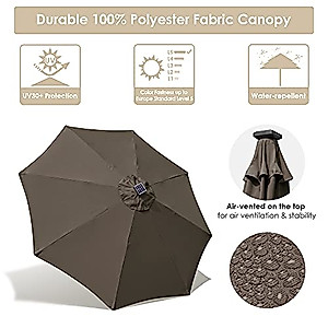 Yescom 9' Outdoor Solar Powered LED Umbrella 8 Ribs w/ 32 Lights for Patio Garden Deck Crank Tilt UV30 Chocolate