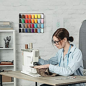 HAITARL 32-Spool Sewing Thread Rack, Wall-Mounted Metal Sewing Thread Holder with Hanging Tools, Metal Rack for Organize Sewing Thread, Embroidery-Suitable for Large Thread, Brown