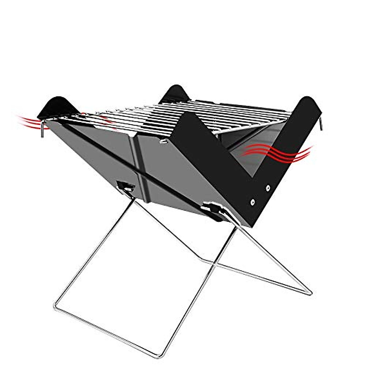ZRSL Barbecue for Garden Party, Small Portable Picnic Grill, Fire Pit BBQ Silver Chrome Cooking Net Fire Pits for Garden Suitable for Garden, Terrace, Camping.