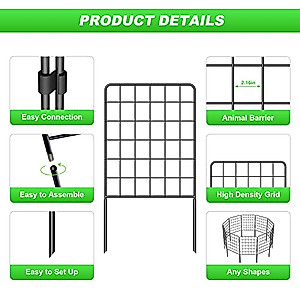 Skcoipsra Decorative Garden Fence 10 Pack, 24in(H) x 10ft(L) No Dig Animal Barrier Fence, Rustproof Metal Fencing for Yard, Dog Rabbits Wire Section Garden Edging Border for Yard Patio Garden, Grid