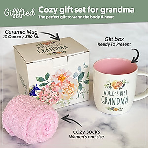 Triple Gifffted Best Grandma Ever Gifts Ideas for Grandmother From Grandkids, Coffee Mug and Socks From Grandson Granddaughter, Grandparent Birthday, Christmas, Mothers Day, Ceramic Cup 380ml
