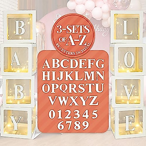 Sratte Balloon Box with Letters and Numbers Clear Blocks Boxes with LED Lights for Shower Party Decorations Birthday Wedding Graduation Party Supply, No Balloons(White, Warm White,8 Pcs)