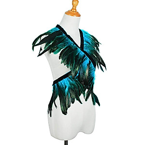 L'VOW Feather Boa Ribbon Punk Gothic Shawl Crow Witch Costume for Halloween(Acid blue)