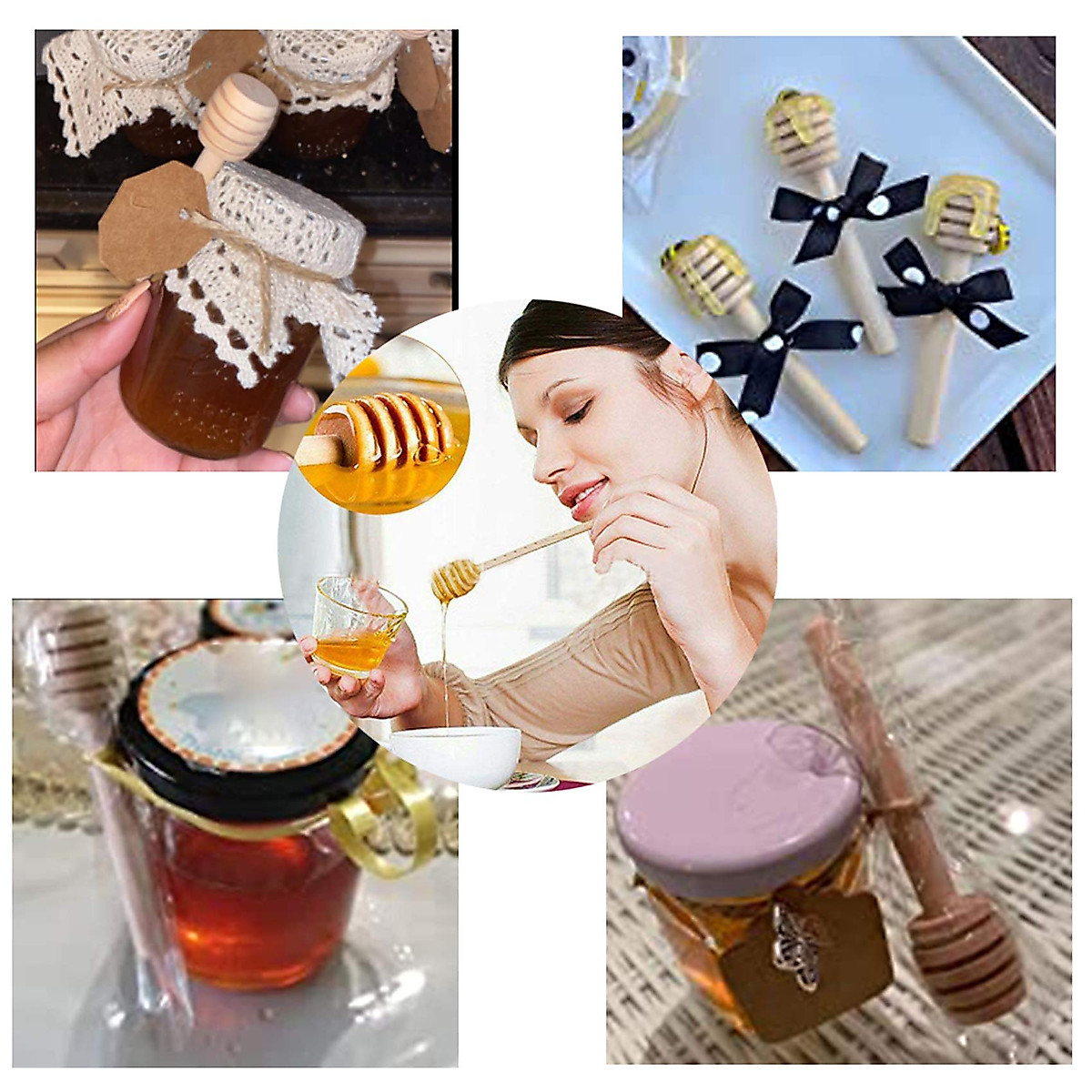 24 Pack Mini Wooden Honey Dipper Sticks, 4 Inch Mini Honey Stirrer Stick, for Honey Jar Dispense Drizzle Honey and Wedding Party Gift