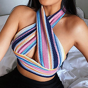 Bravetoshop Women Sexy Halter Crisscross Tank Crop Tops Sleeveless Basic Cut Out Cami Vest Summer Camisole Y2k Fashion (Purple,M)