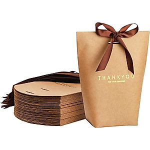 Frcctre 40 Pack Thank You Gift Bags with Ribbons, 3.1"X2.3"X 6.5" Kraft Paper Gift Wrap Boxes Party Favor Treat Bags Goody Bags Candy Cookie Bags for Wedding Bridal Shower Birthday Party