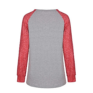 Womens Long Sleeve Shirts Baseball Clothing Creative Long-Sleeved Tops Aesthetic Tshirts Baseball Mom Shirts Red