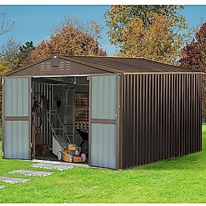 UBGO Large Metal Storage Shed,10x8ft Sheds & Outdoor Storage,Patio Storage Cabinet with Lockable Door,Tool Cabinet with Vents Steel Garden Tool Shed for Patio,Lawn to Store Bikes,Tools,Lawnmowers,Gray