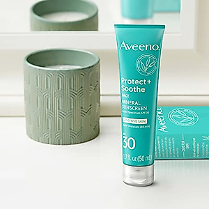 Aveeno Protect + Soothe Face Mineral Sunscreen with Broad Spectrum SPF 30 for Sensitive Skin, Lightweight & Non-Greasy Face Sunscreen, Water-Resistant UVA/UVB Protection, 1.7 fl. oz