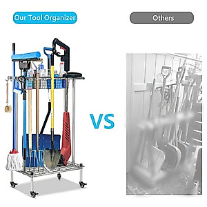 Balaipor Stainless Steel Garden and Yard Tool Organizer Tower Rack Storage Holder with Wheels for Garage, Garden, Shed (Floor Standing)