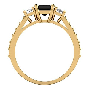 1.82 ct Emerald Cut Solitaire 3 stone Natural Black Onyx Engagement Promise Anniversary Bridal Ring 18K Yellow Gold 5.5