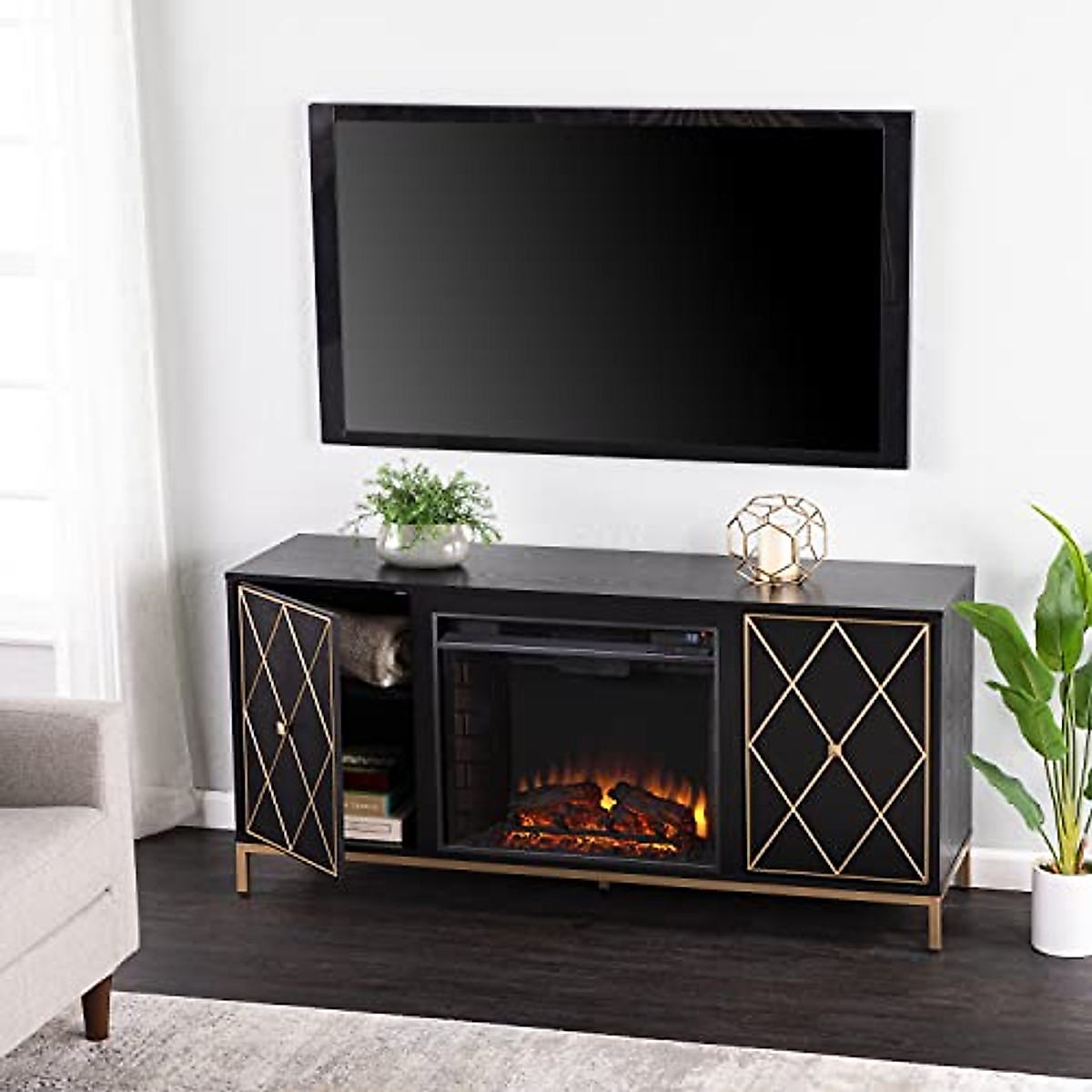 SEI Furniture Marradi Electric Fireplace w/Media Storage, Black