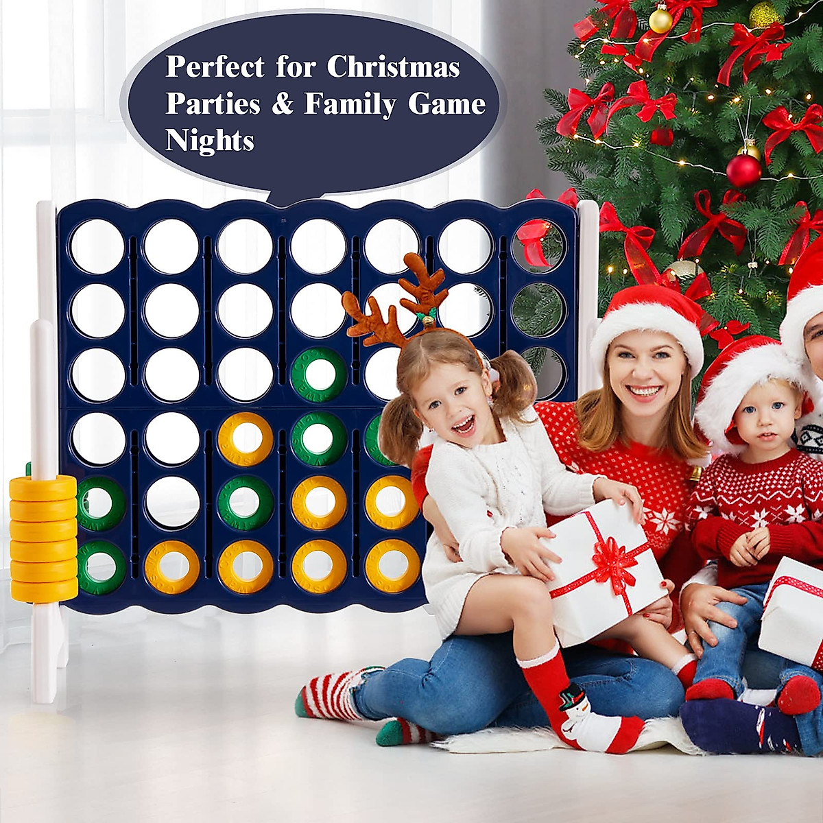 COSTWAY Jumbo 4-to-Score Giant Game Set, 4 in A Row for Kids and Adults, 3.5FT Tall Indoor & Outdoor Game Set with 42 Jumbo Rings & Quick-Release Slider, Perfect for Holiday Party & Family Game