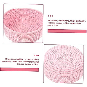 Toyvian Storage Basket Woven Basket Round Storage Bin Closet Storage Bins Woven Rope Basket Rattan Trash Can Decorative Trash Can Cotton Thread Storage Basket Cotton Rope Office Mini Thing