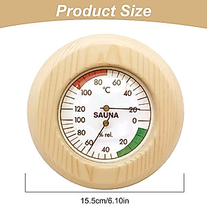 Sauna Thermometer Wood Room Thermometer Indoor, 2-in-1 Thermometer and Hygrometer, Round Indoor Thermometer with Precision Scale Sauna Accessories for Steam Room Sauna Room, Indoor Thermometer