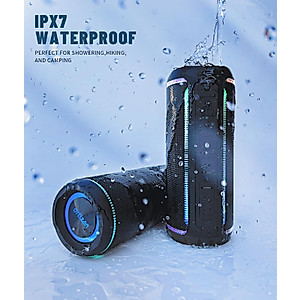 Ortizan Portable Bluetooth Speaker, 40W HD Sound and Deep Bass, IPX7 Waterproof, True Wireless Stereo, Bluetooth 5.3, 30H Playtime, LED Lights, Preset EQ, USB Play, for Home, Outdoor, Party, Black