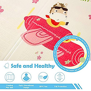 Gentle Monster Baby Play Mat, Extra Large Foldable Play Mat for Baby, Portable Baby Crawling Mat, Waterproof Non Toxic Anti Slip Soft Foam Reversible Playmat for Toddlers and Kids 77" x 70"