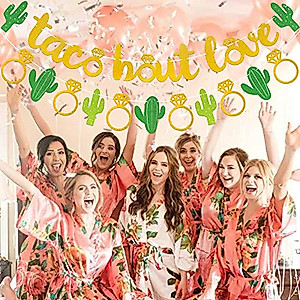 Taco Bout Love Banner Gold Glitter Bachelorette Wedding Engagement Bridal Shower Backdrop Mexican Fiesta Themed Party Supplies Decorations 2 Set