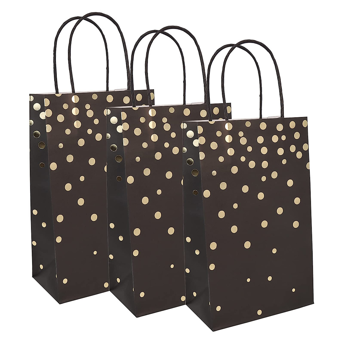 ECOHOLA Black and Gold Foil Paper Gift Bags with Black Handles, 25 Pieces Metallic Gold Foil Polka Dot for Presents, Retails, Christmas or New Year Party Favors, 9"x5.5"x3.2