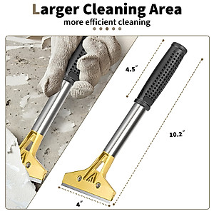 4 inch Razor Blade Scraper, Long Handle Large Cleaning Scraper Tool with 10PCS Extra Metal Blades for Removing Paint, Stickers, Adhesive, Caulk, Cement, Decals, Labels, from Floor, Glass, Window