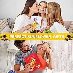 Lvoetgif Sunflower Gifts for Women, Iced Coffee Glass with Bamboo Lids and Straw, Beer Can Shaped Drinking Glass Cup, Inspirational Birthday Sunshine Christmas Gifts for Mom, Best Friend, Wife