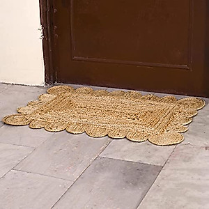 KLAVATE Scalloped Natural Jute Natural Color Reversible Braided Woven Rigo Area Rug, 2x3