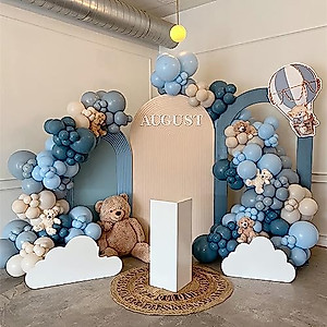 Blue Brown Balloon Arch Garland Kit for Baby Shower Bear Decorations, 153PCS Double Stuffed Grey Dusty Blue Balloons for Gender Reveal Boho Neutral Bridal Wedding Boys Birthday Party Supplies