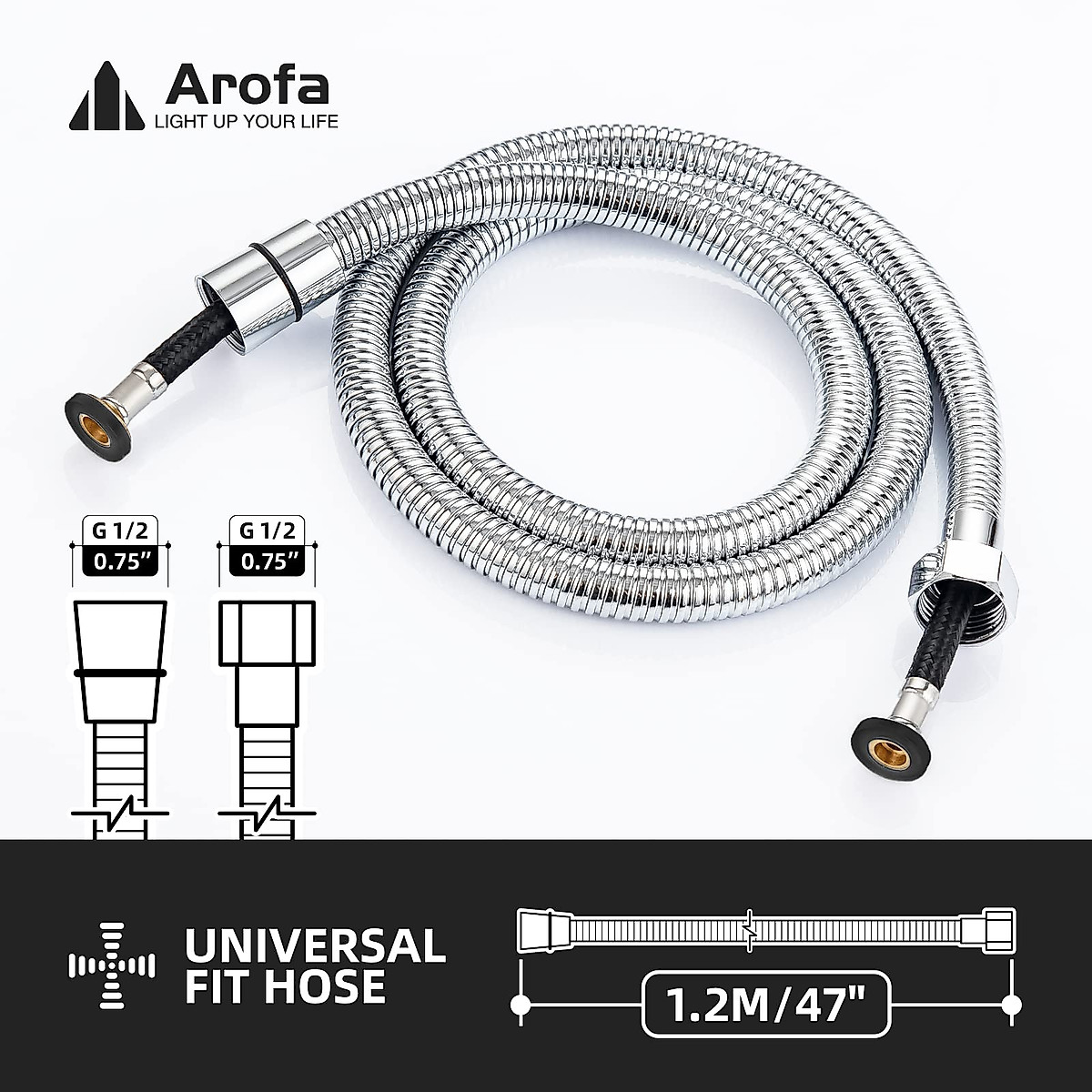Bidet Hose Replacement, 47 Inch Bidet Hose for Toilet Handheld Bidet Sprayer, Arofa Stainless Steel Shower Hose with Nylon Braided PVC Inner Hose for G 1/2 Connector, Chrome