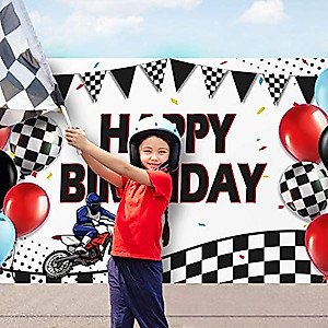 Dirt Bike Birthday Decoration Backdrop Banner Motocross Dirt Bike Racing Dirt Bike Themed Birthday Party Supplies for Kids Boys Teenagers Adults, 72.8 x 43.3 Inch