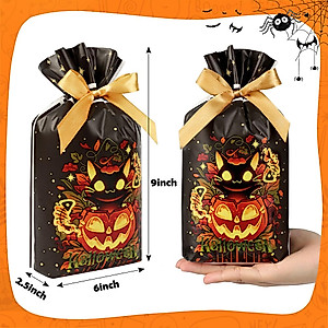 JOINDO 50 pcs Halloween Treat Bags for Candy, 6x9 Drawstring Candy Bags for Party Favor, Stand up Halloween Goodie Bags (Dark Flame Halloween Series)