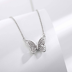 Ascona Silver Butterfly Necklaces for Women Dainty Simple Butterfly Pendant Necklace Christmas Mother’s Day Valentines Day Gifts for Her