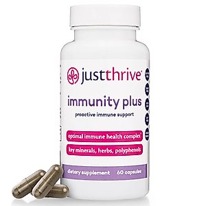 Just Thrive Immunity Plus - Vegan Gut Health and Immune Support Supplement for Kids and Adults, 60 Capsules