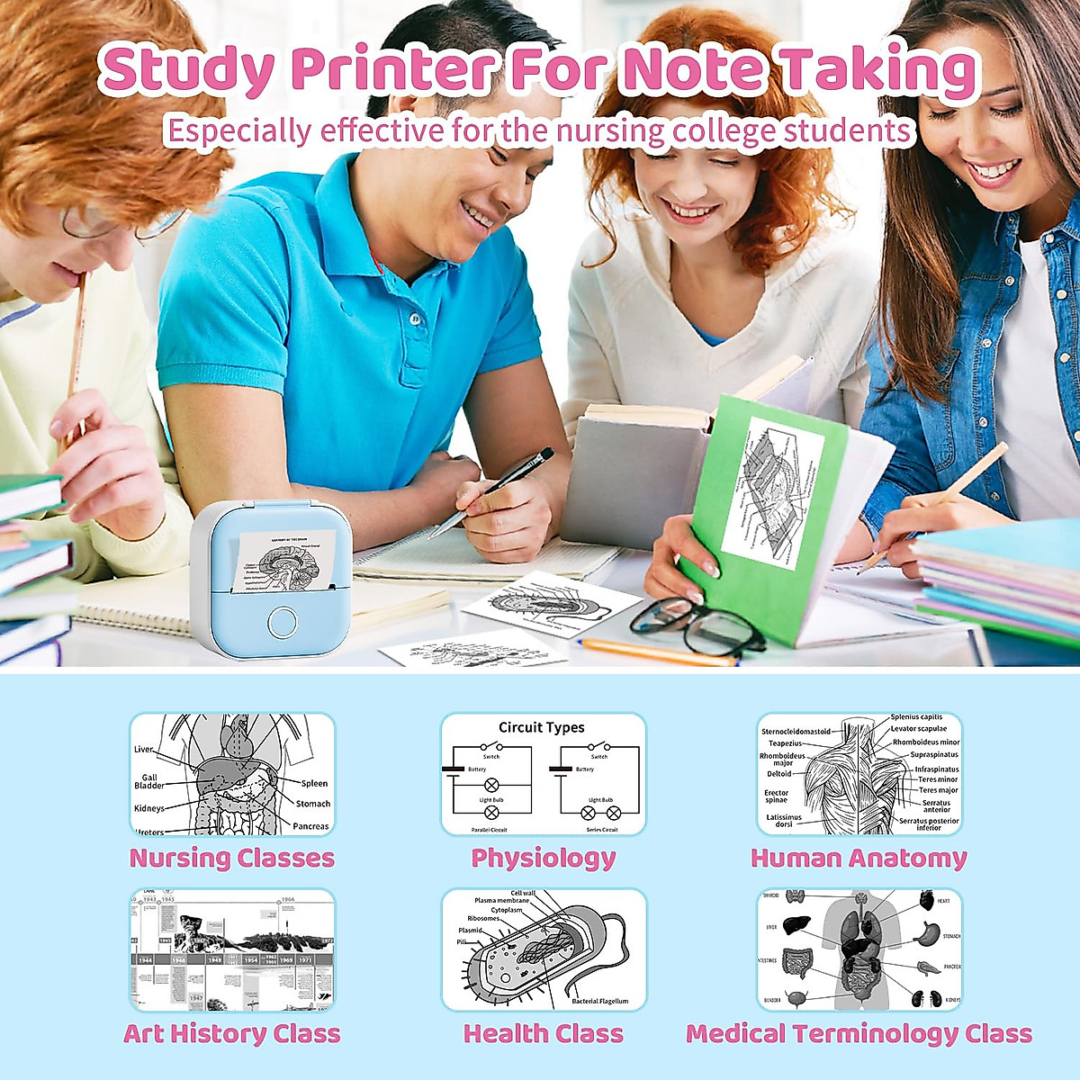 Ponek T02 Mini Sticker Printer - Wireless Sticker Maker Machine, Receipt Printers Pocket Mini Printer for iPhone, Mini Thermal Printer with 3 Rolls Thermal Paper for Journal, Memo, Photo