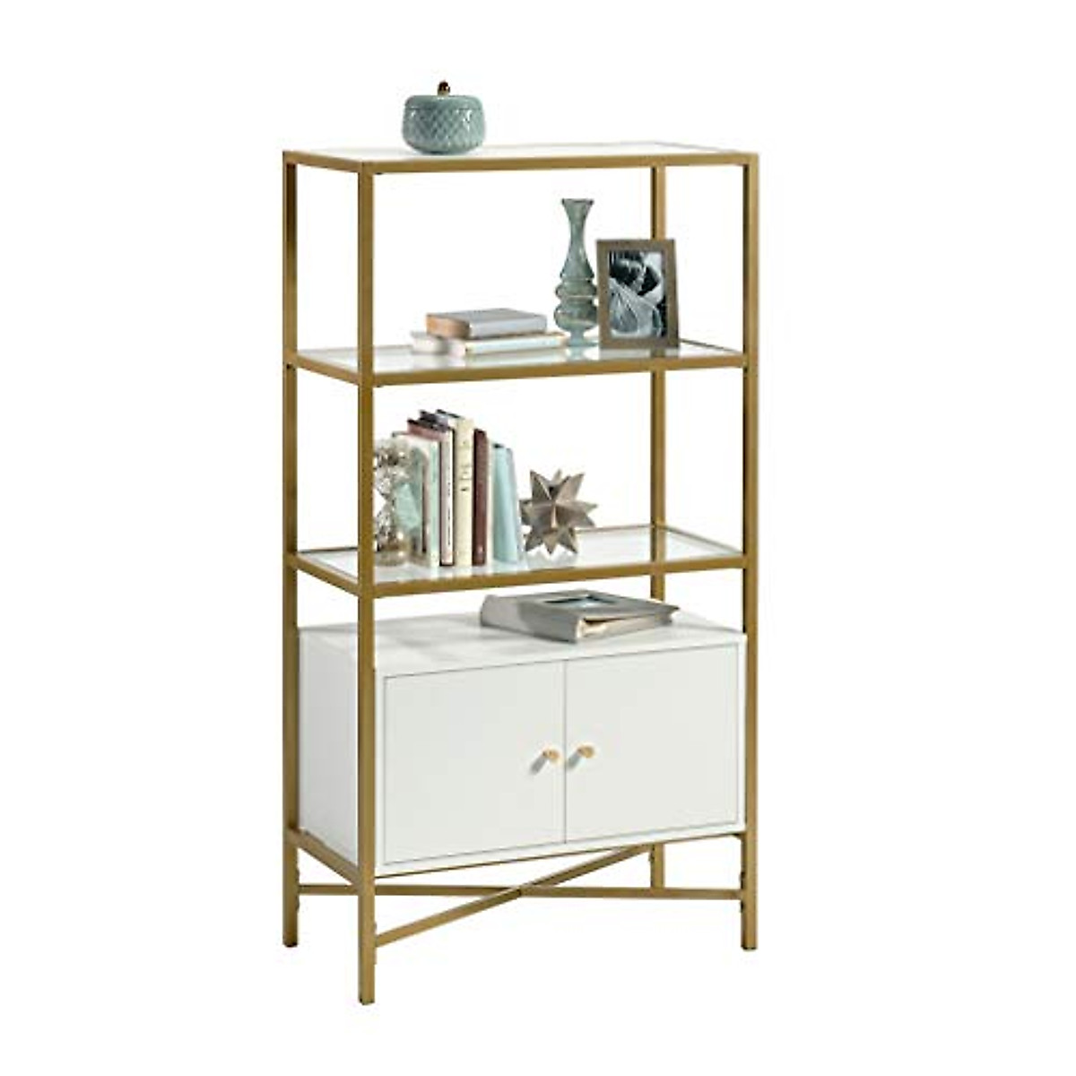 Sauder Harper Heights Bookcase with Doors, White Finish