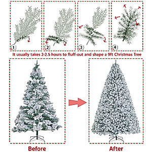 Yaheetech 9ft Premium Snow Flocked Hinged Artificial Christmas Fake Spruce Full Tree for Home Office Party Decoration with 2108 Branch/PVC Tips/Foldable Stand