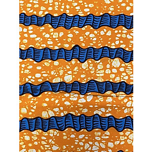 Sugar Cane Design African Guaranteed Wax Block Prints Fabric/African Ankara Wrapper Fabric Wax Fabrics /-Sell by 6 Yards-100% Cotton-for Dresses- Tangerine-Orange, Royal-Blue, White